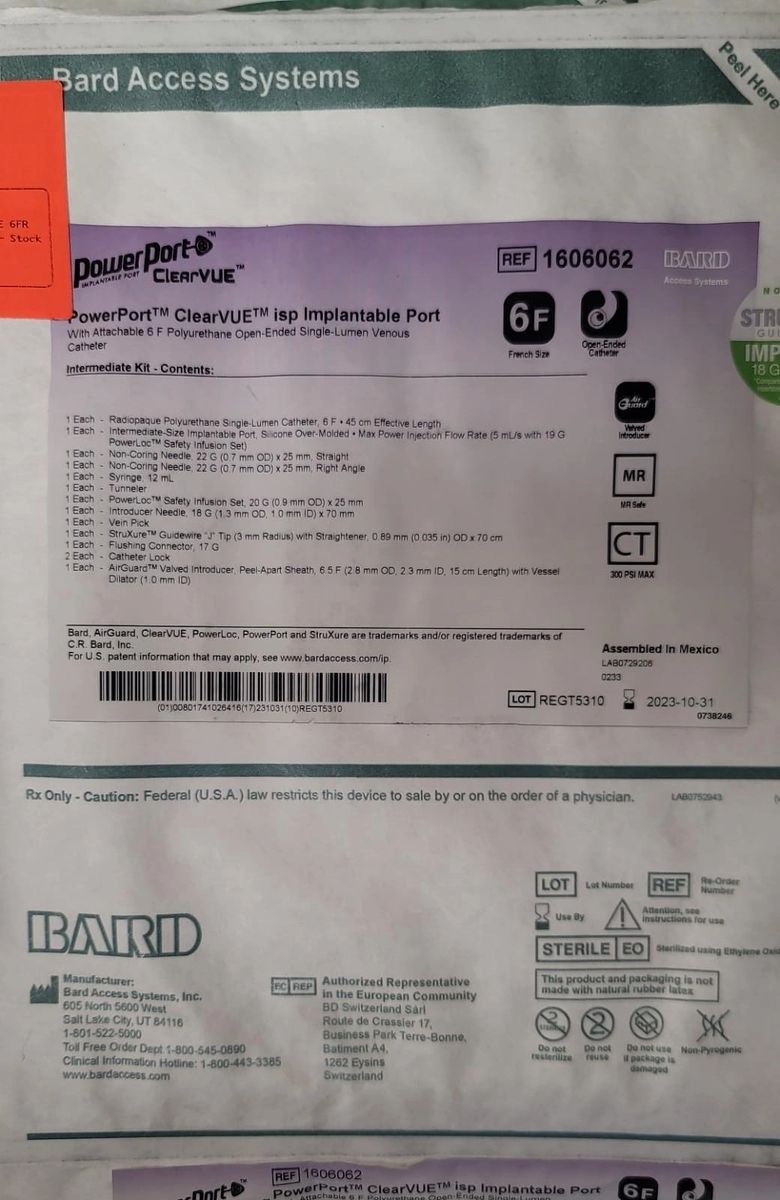 BARD 1606062 PowerPort ClearVUE isp Implantable Port With Attachable 6F ...