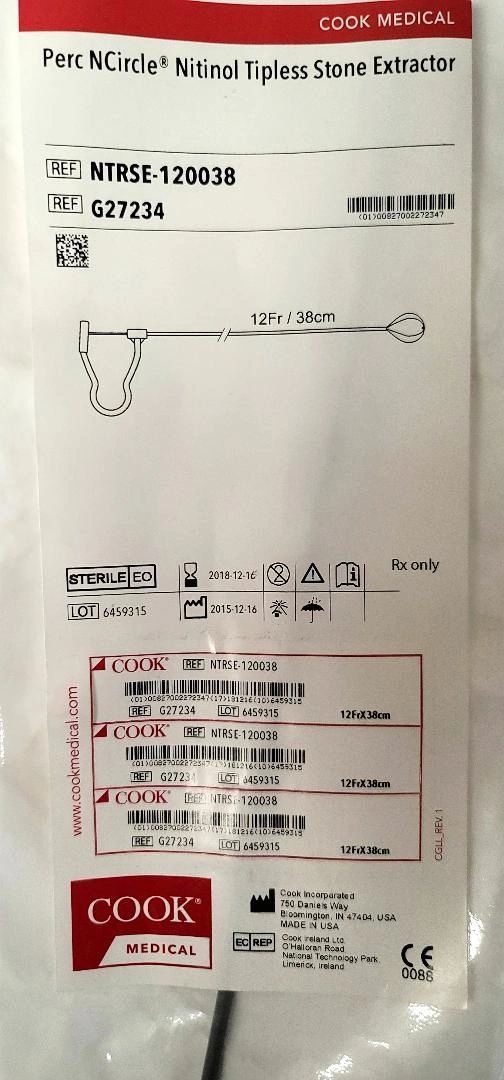COOK MEDICAL G27234 PERC NCIRCLE NITINOL TIPLESS STONE EXTRACTOR (x ...