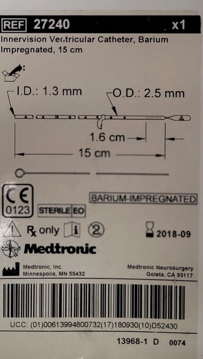 MEDTRONIC 27240 Innervision Ventricular Catheter, Barium Impregnated ...