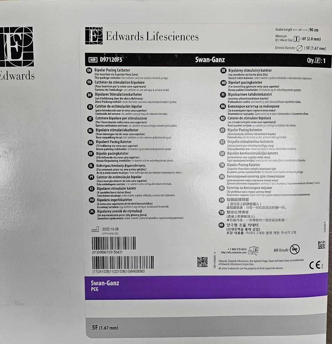 EDWARDS LIFESCIENCES D97120F5 SWAN-GANZ BIPOLAR PACING CATHETER, IN-DATE