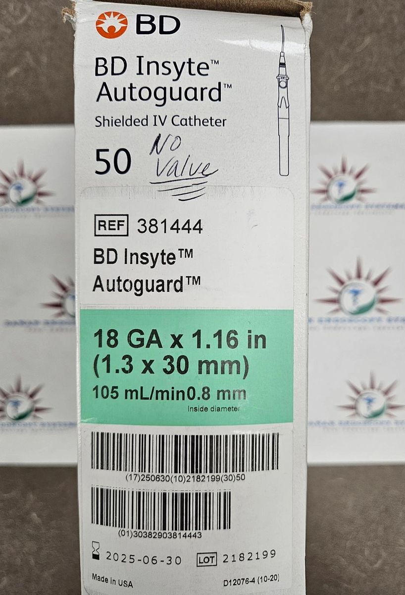 BD 381444 INSYTE AUTOGUARD Shielded IV Catheter 18 GA x 1.16 in (1.3 x 30 mm) 105mL/min .08mm ...