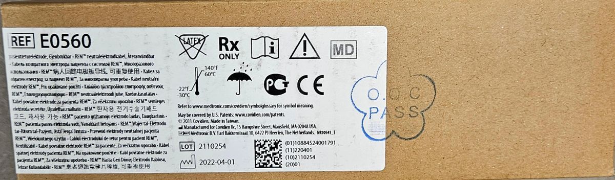 COVIDIEN E0560 Valleylab REM Patient Return Electrode Cord Reusable 15 ...