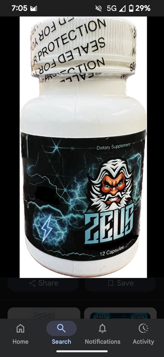 Zeus Dietary Supplement 12 pill bottle