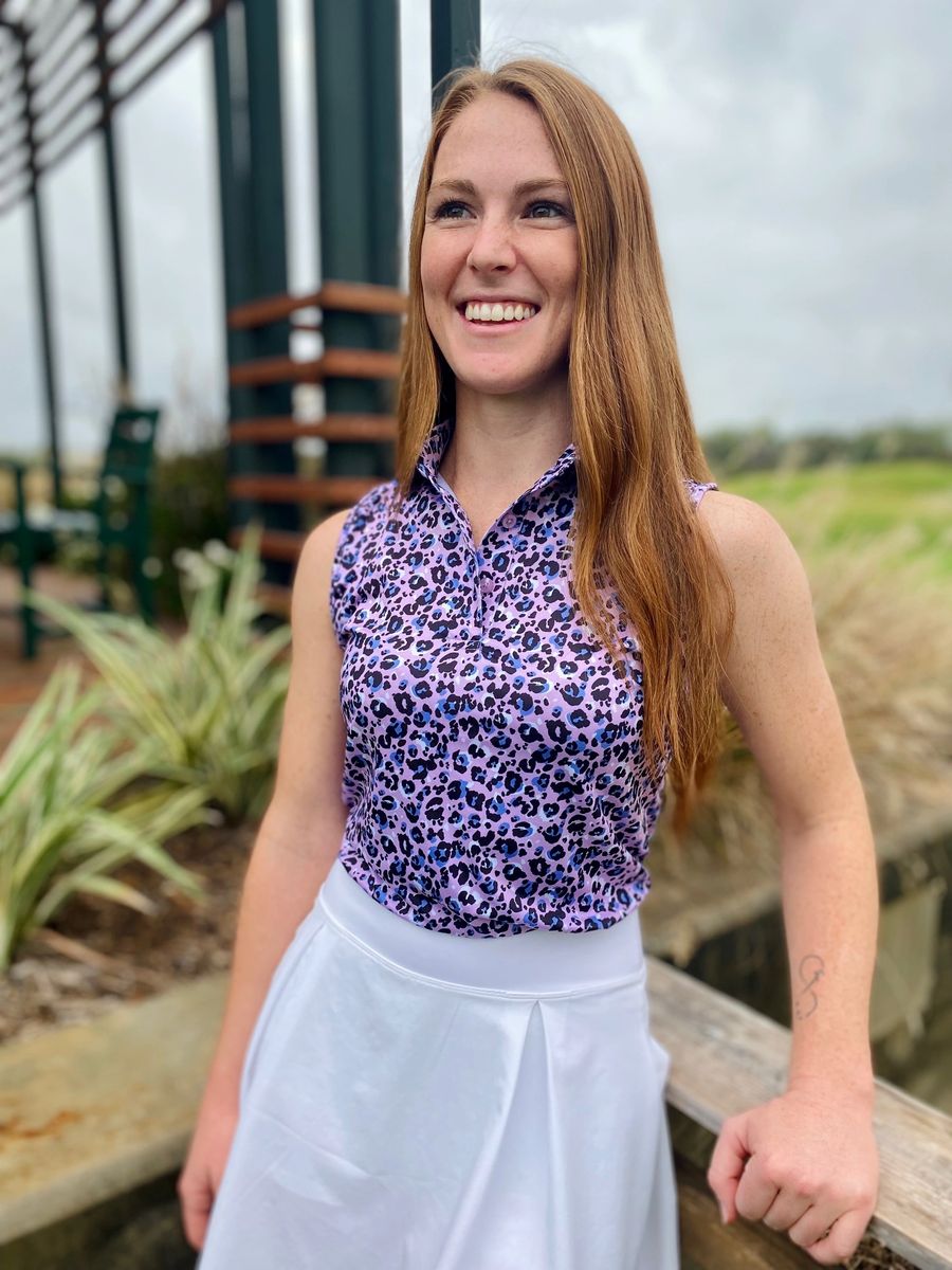 CS Ladies Sleeveless Cheetah Print Polo