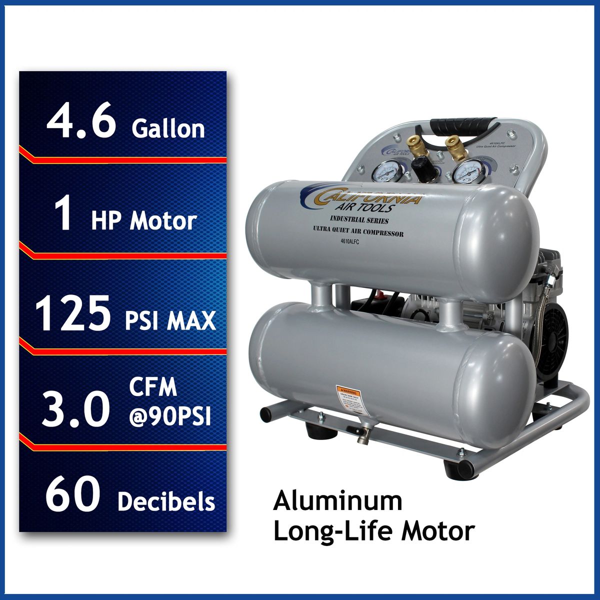 CALIFORNIA AIR TOOLS 4610ALFC Ultra Quiet 1.0 Hp, Oil-Free, Lightweight ...