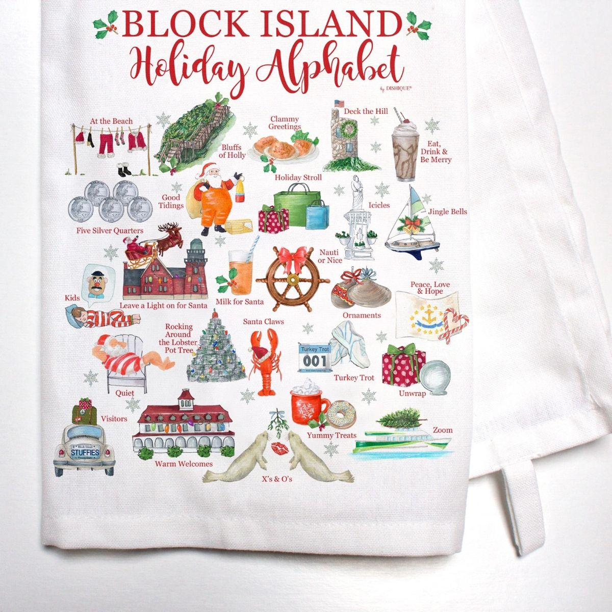 Block Island Holiday Alphabet Dish Towel