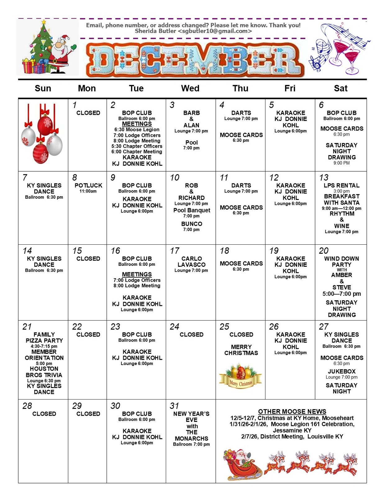 Calendar of Events