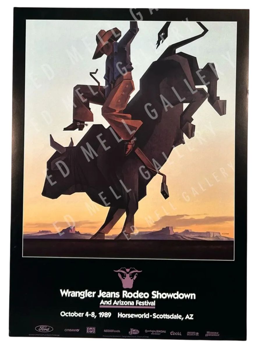 Vintage poster featuring Ed Mell's painting, "Bull Ride"