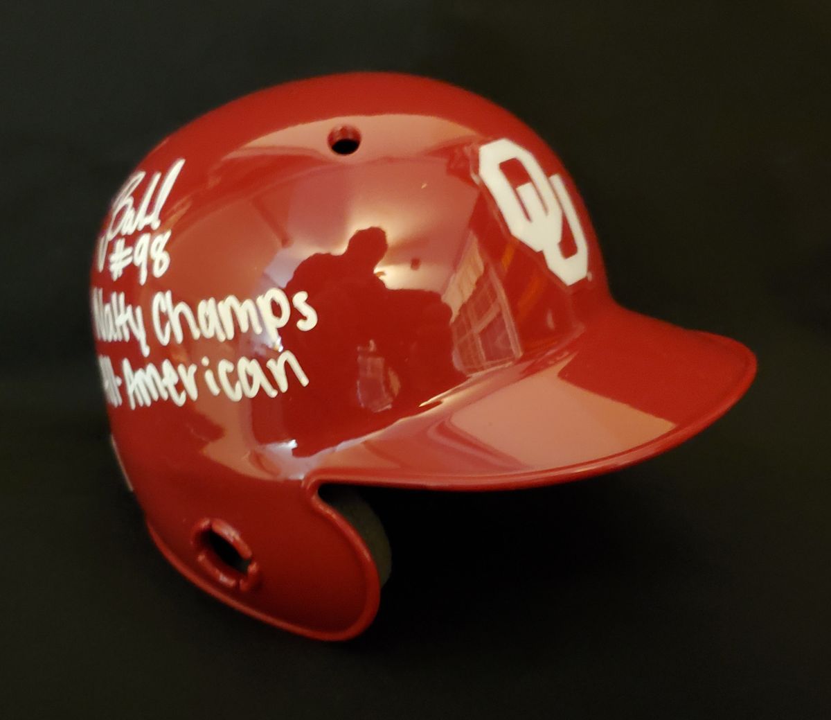 Jordy Bahl Autographed Red OU Mini Batting Helmet