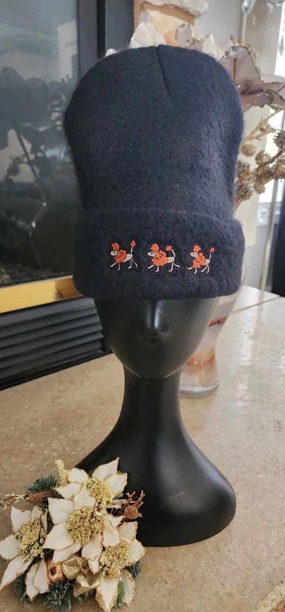 Embroidered Black Stocking Cap with three red poodles!