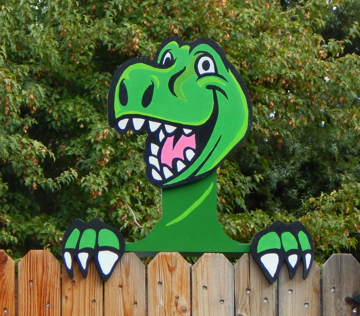 T Rex Dinosaur Kid Friendly Smiling Fence Peeker or Wall Hanging ...