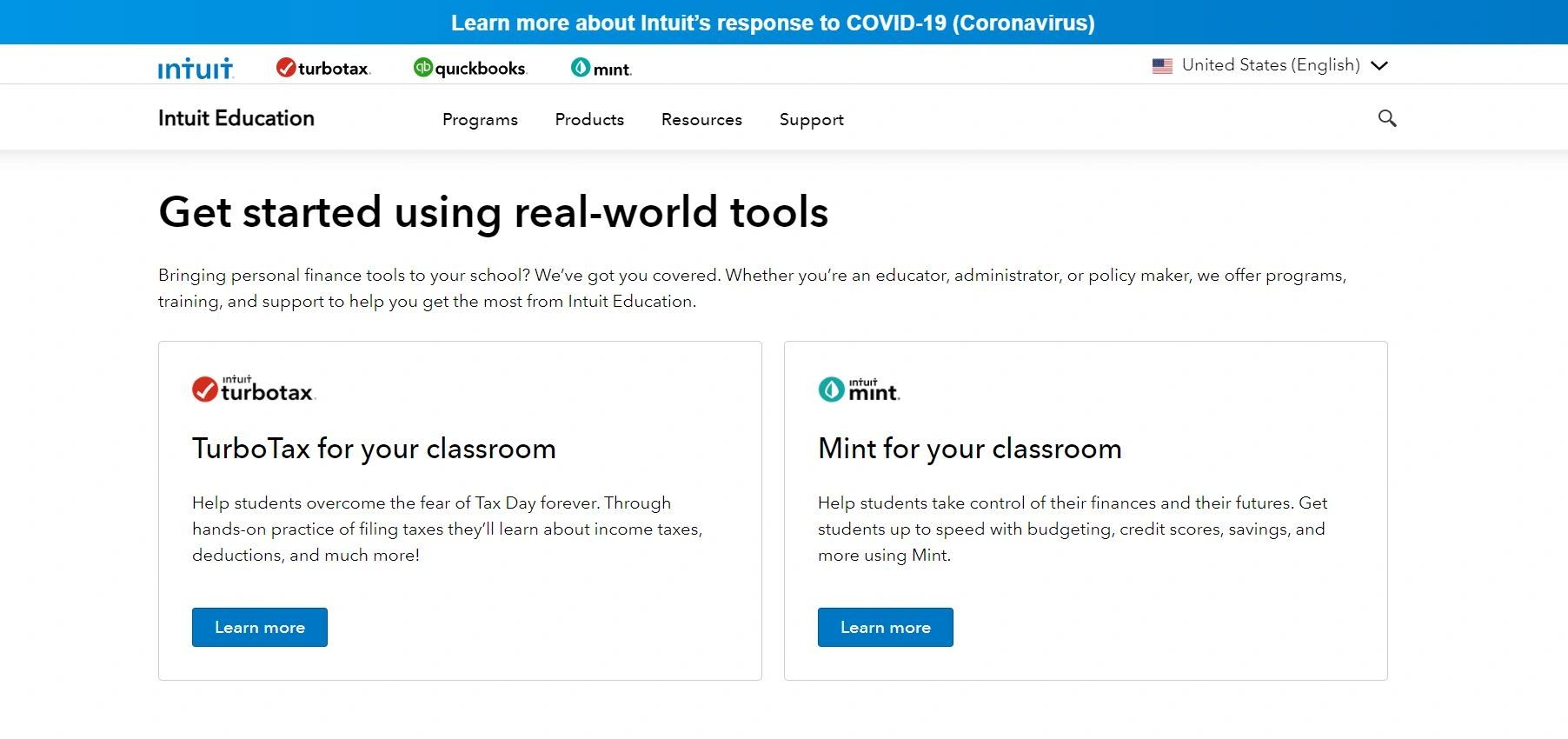 Intuit TurboTax and Intuit Mint Teacher Toolkits