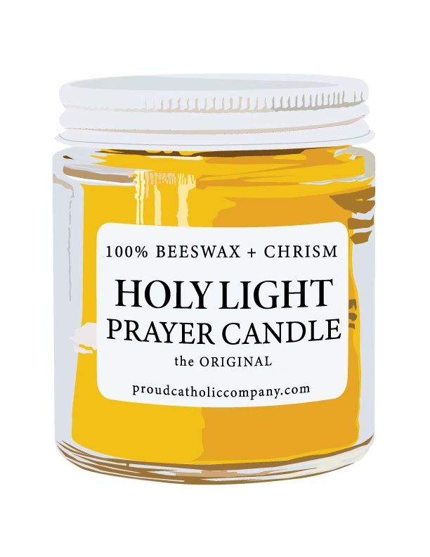 HOLY LIGHT CATHOLIC PRAYER CANDLE 100% BEESWAX W/CHRISM ESSENCE
