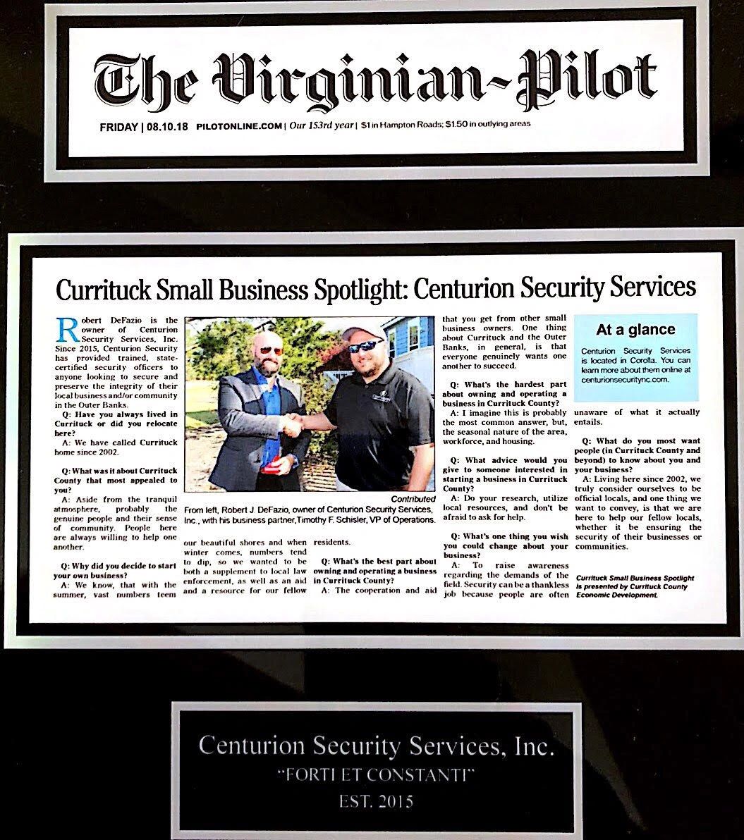 Currituck Small Business Spotlight: Centurion Security Services.
