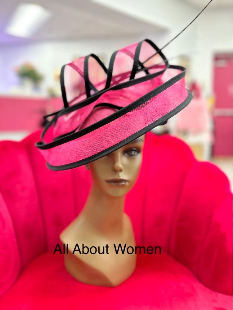 Fuchsia and Black Fascinator with curls and spikes