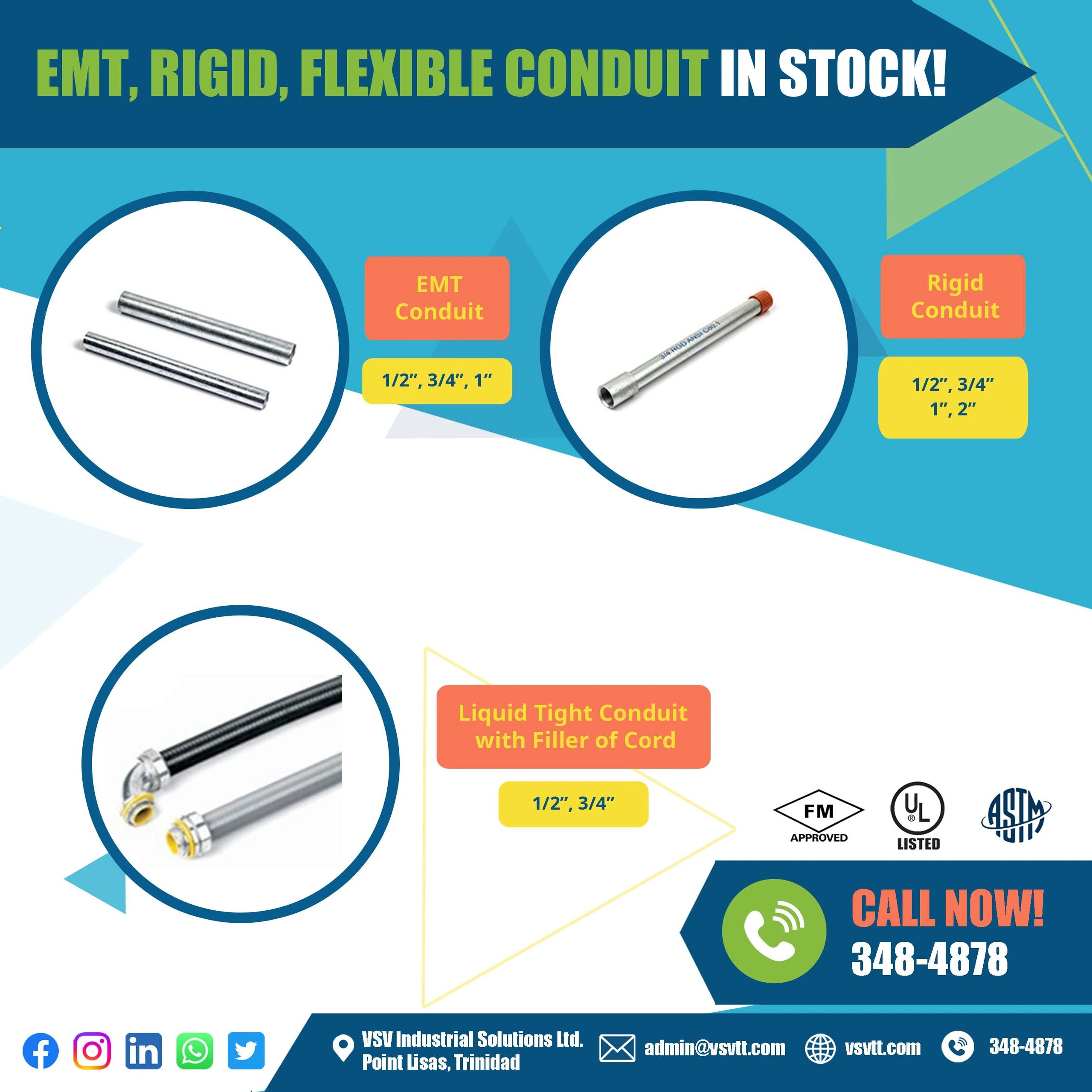 EMT, Rigid and Flexible Conduit available