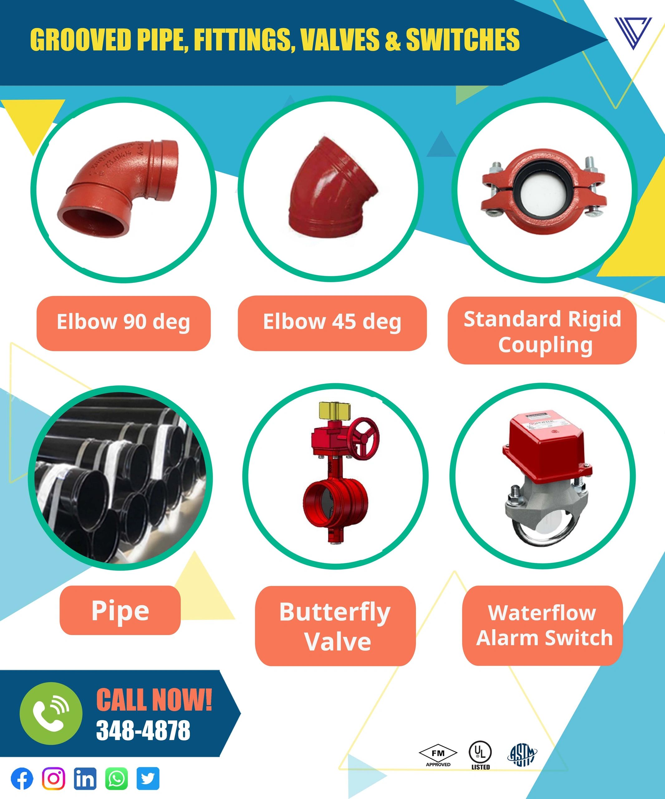 Fire Sprinkler Pipe, Grooved Fittings and Valves and Switches