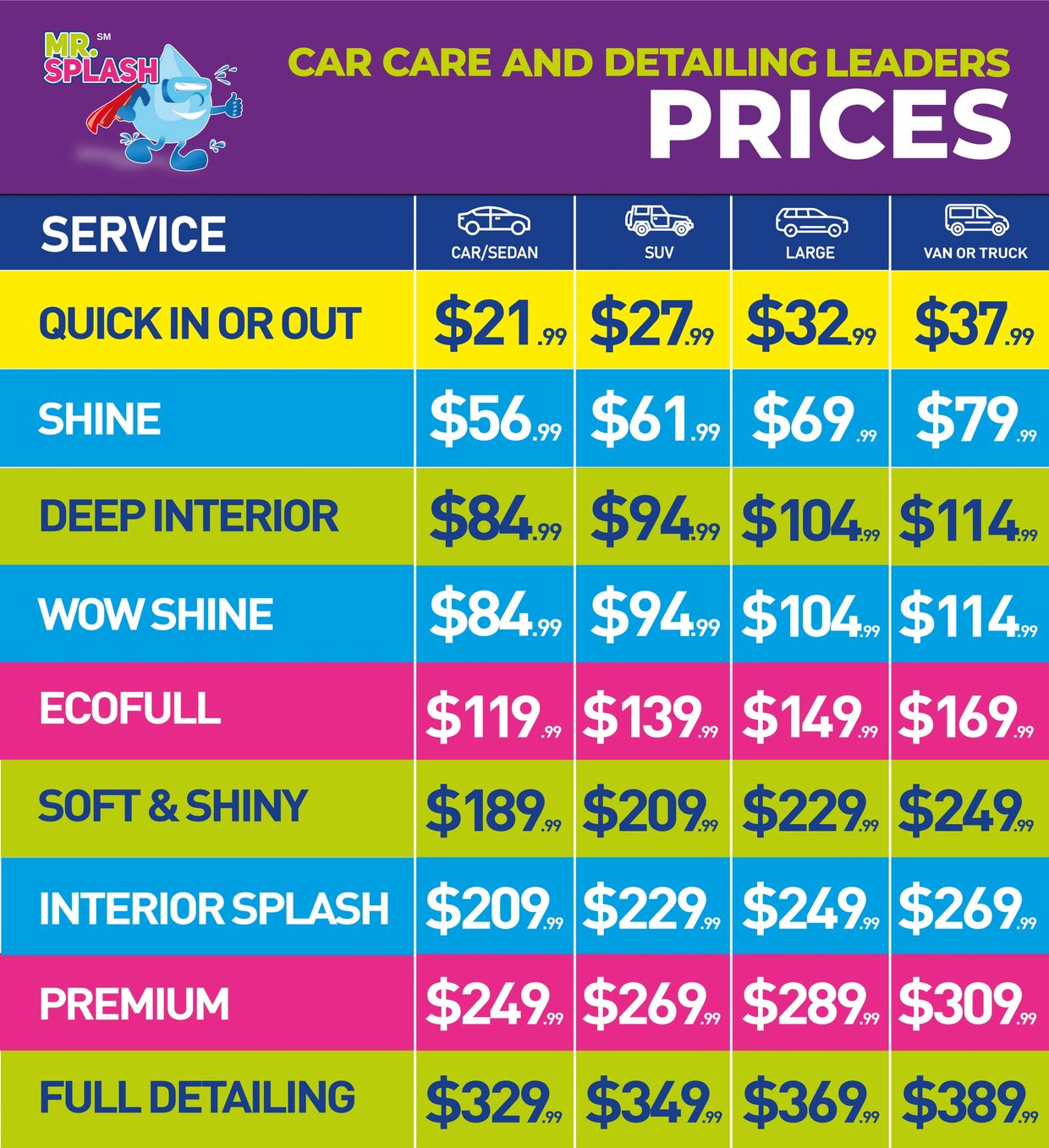 Prices | Mrsplashusa