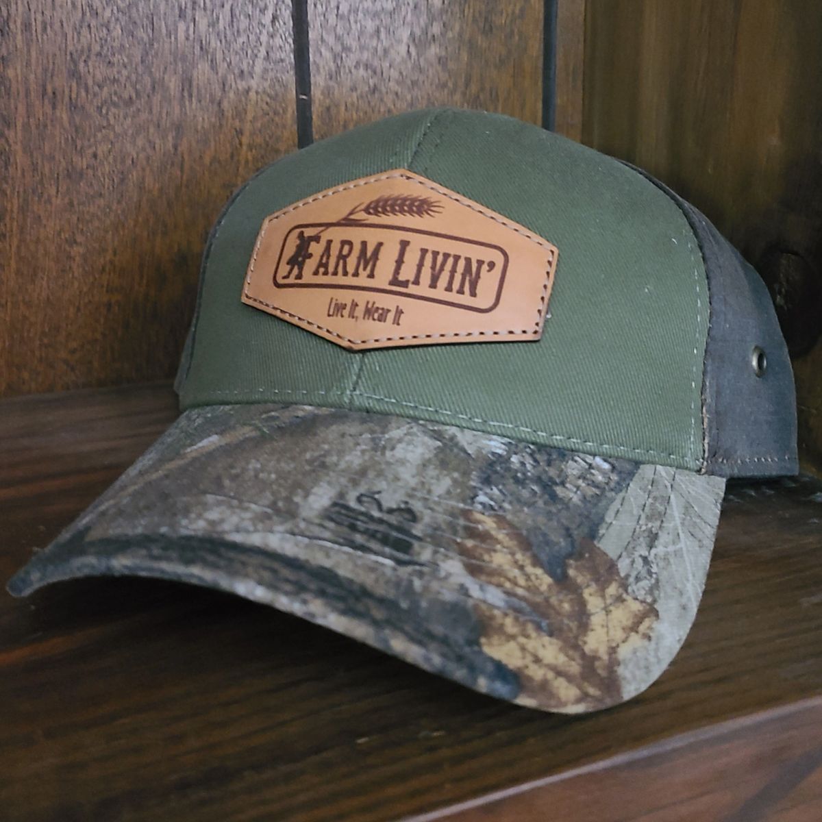 Realtree Edge Camo/Hunting Green Leather Patch Hat