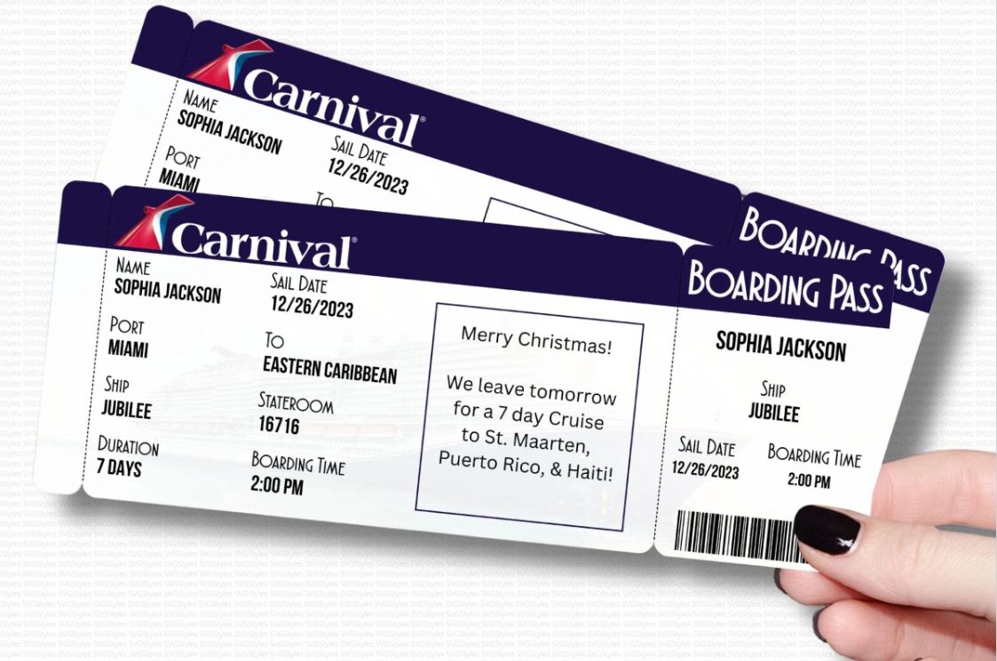 Carnival Cruise Ticket Boarding Pass Template, Editable Surprise Trip ...