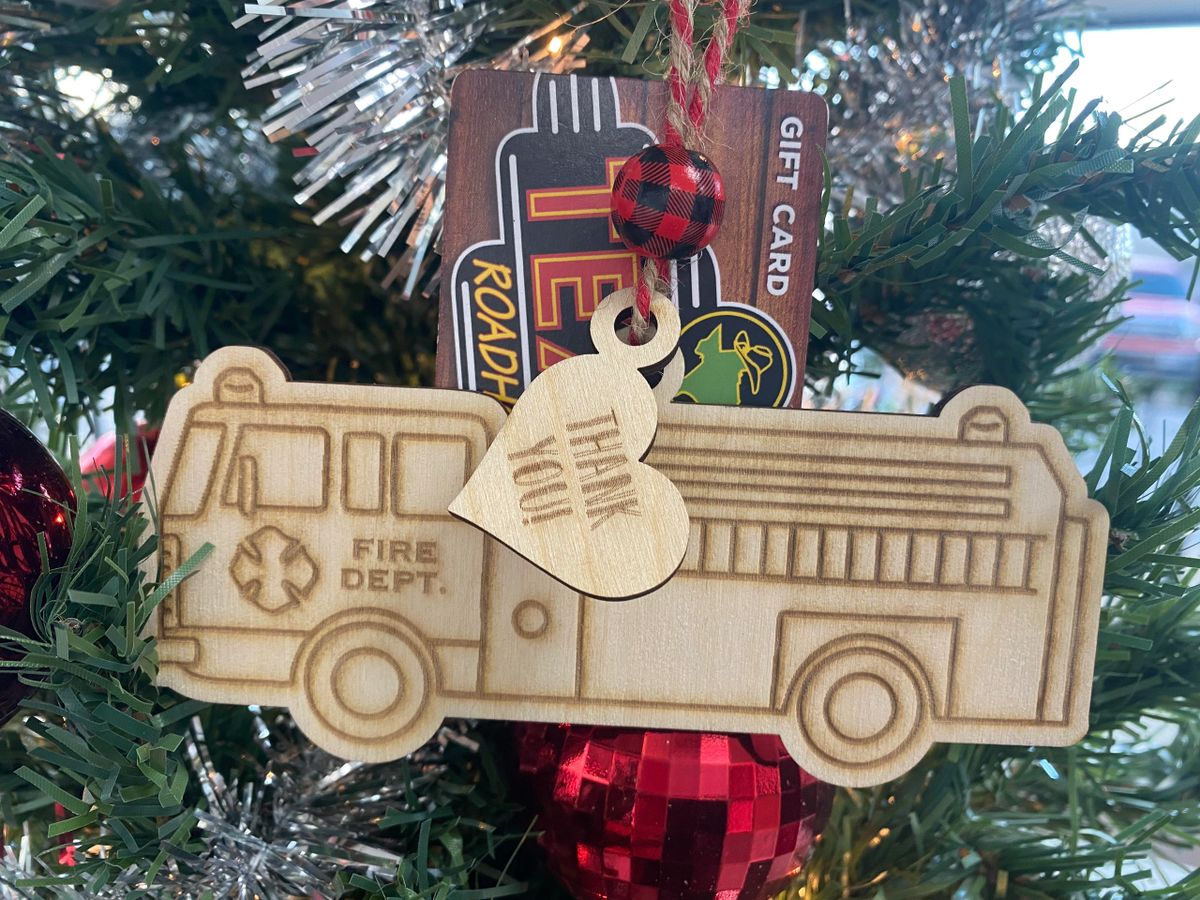 Wood Engraved Fire Truck Gift Card Holder