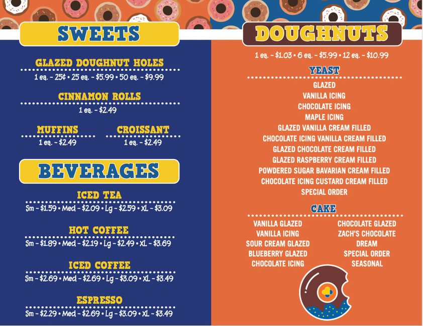 Menu | Down For Doughnuts