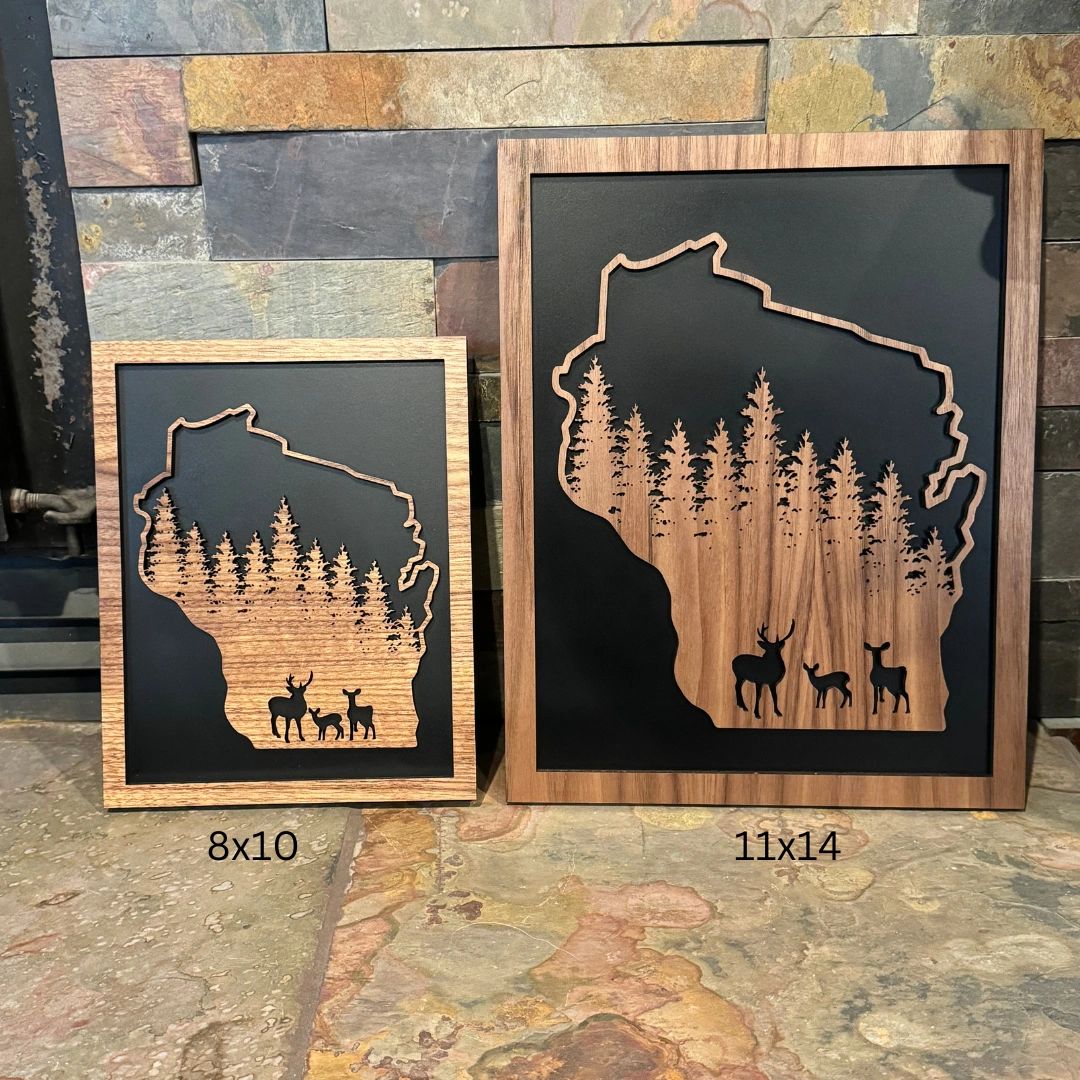 Rustic Wisconsin or MN Woodland Wall Art - Black Backed Walnut Wood ...
