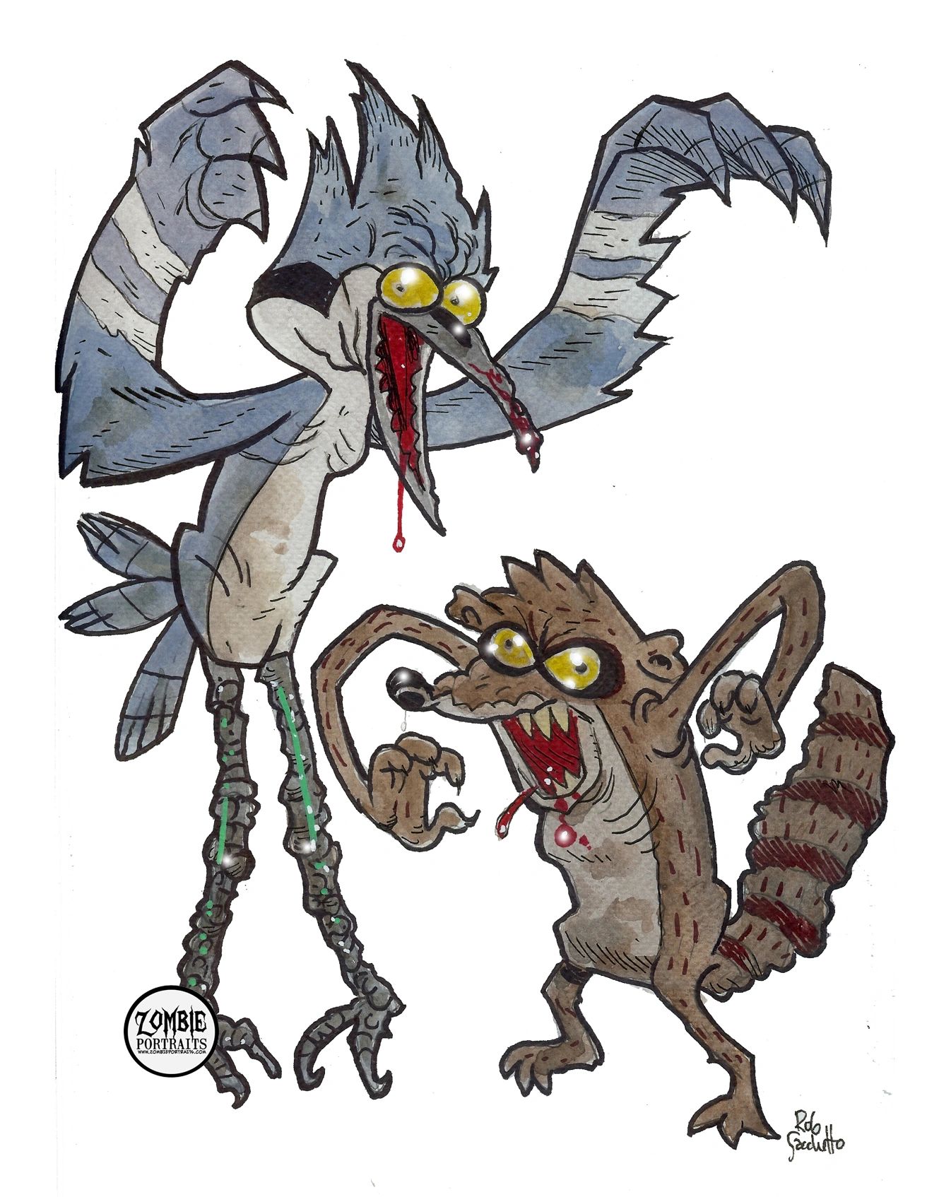 Zombie Art : Mordecai and Rigby (Zombie Animation Series)