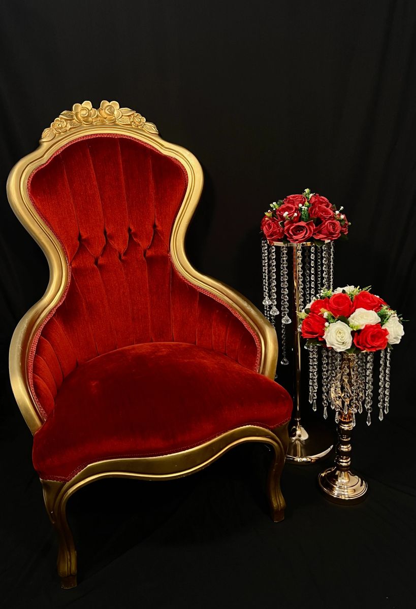 Red and Gold Upholstered Chair