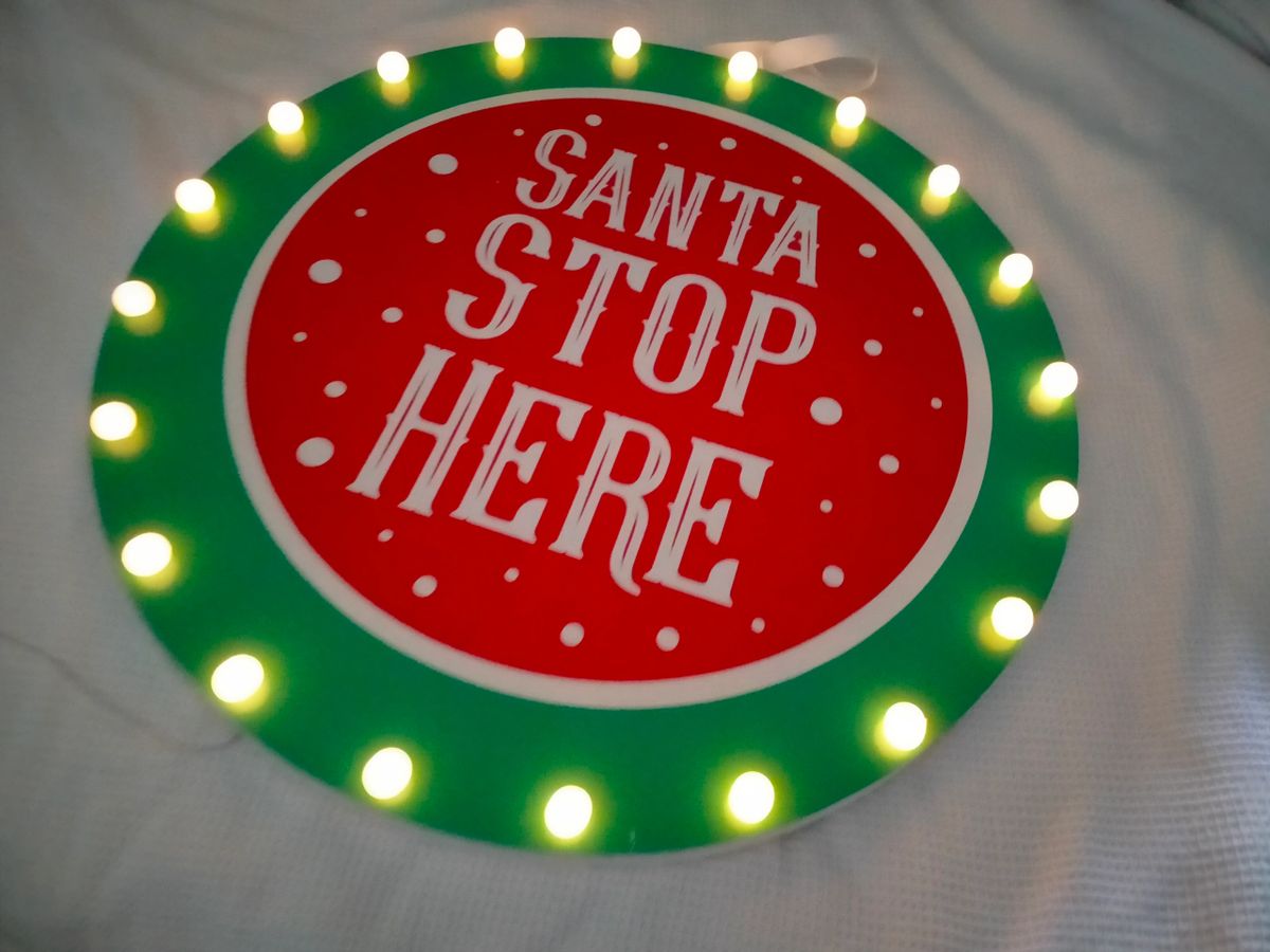 56cm SANTA STOP HERE SIGN Flashing LED Lights Hanging Christmas Display ...