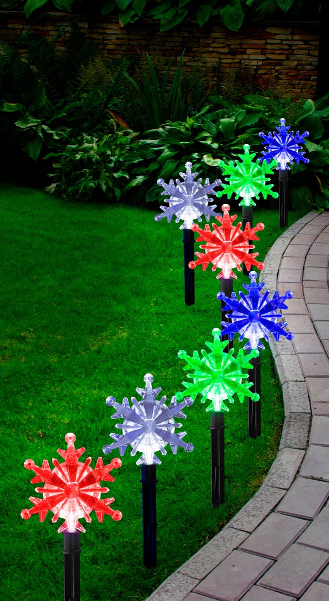 MULTICOLOUR Solar Snowflake Garden Path Outdoor Christmas Lights 8x ...