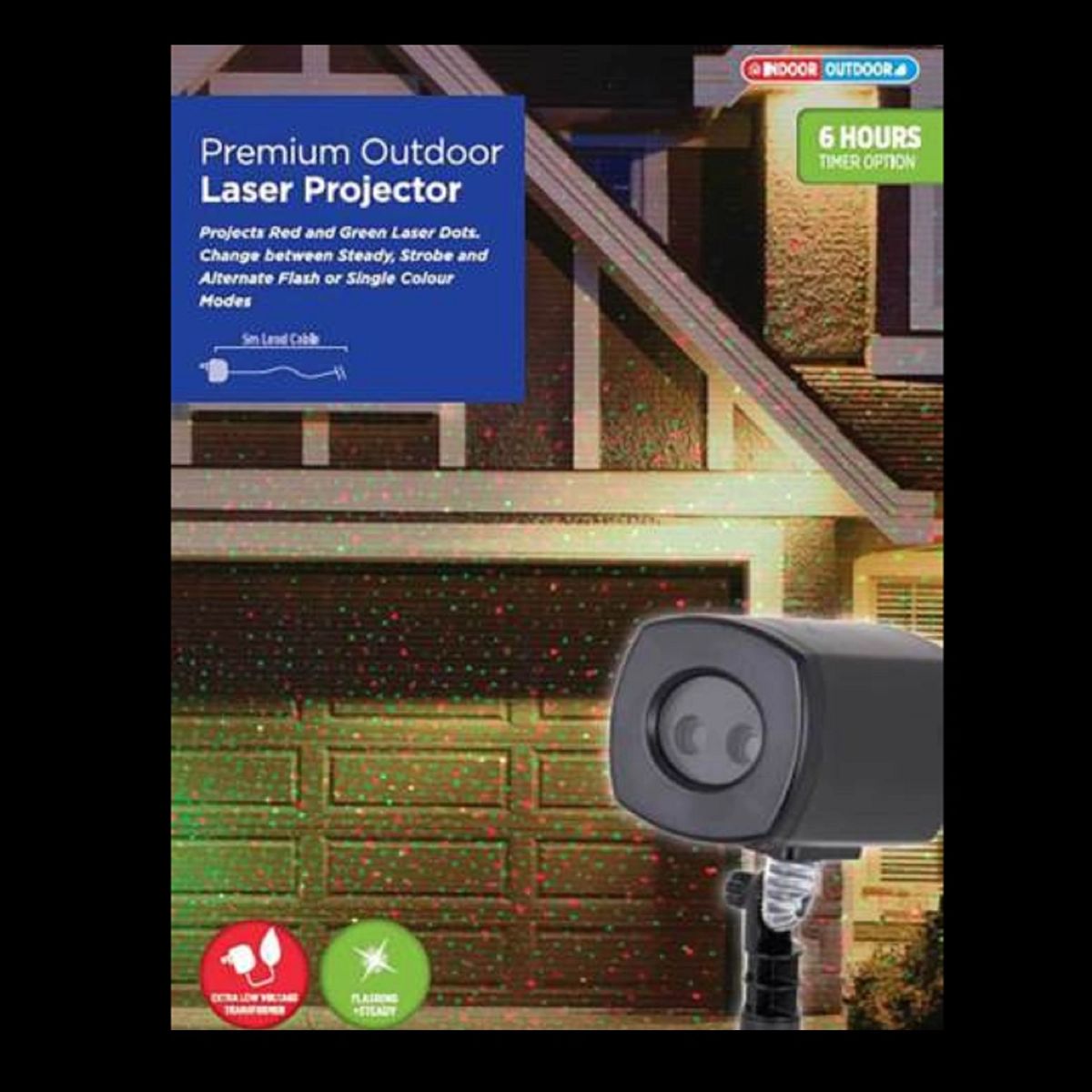 Outdoor Laser dots projector with timer. Steady strobe and alternate flash