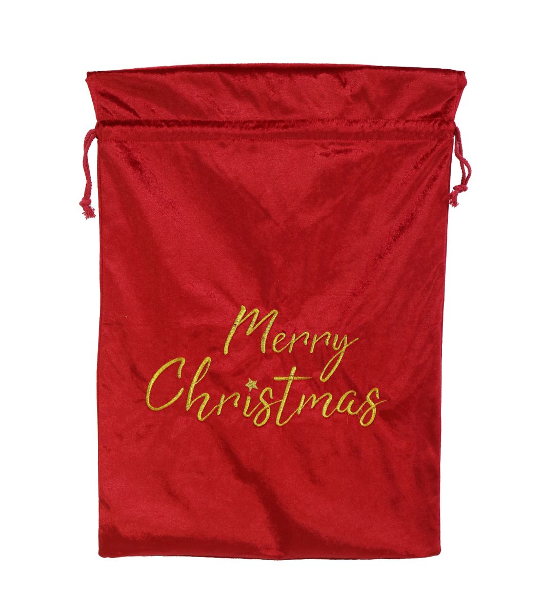 Red Deluxe Velvet Santa Sack 50 x 70cm with Gold Embroidery Merry Christmas