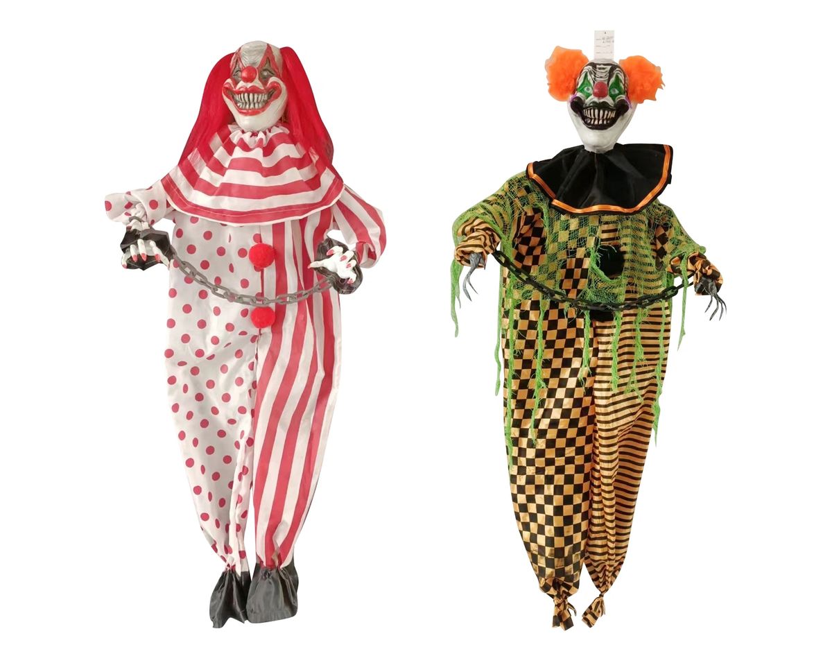 2 x 1.3m tall Hanging Animated Creepy Clowns Shaking talking with light ...