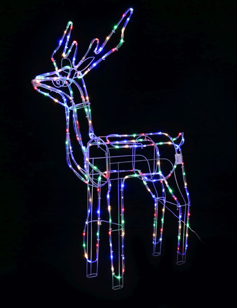 JUMBO SOLAR 110cm Flashing Reindeer Multicolour LED Rope Light Outdoor ...