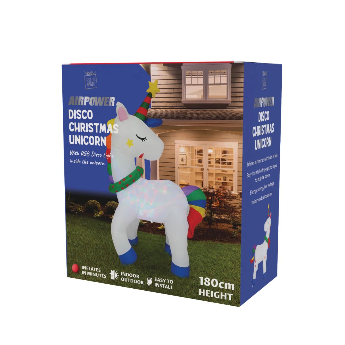1.8M Tall Christmas Airpower Unicorn Blow Up LED Lights Outdoor