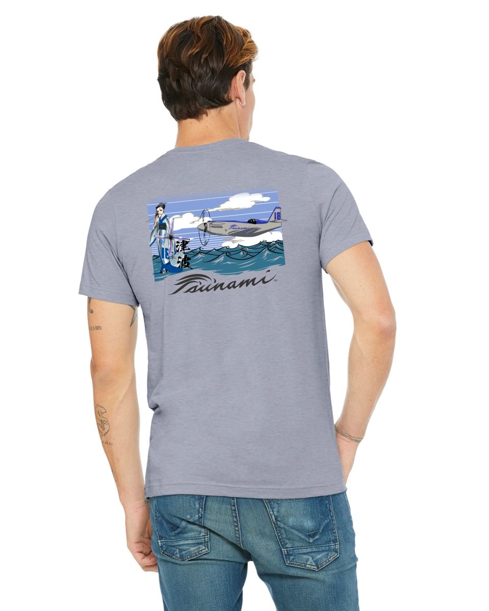 Tsunami Grey New t-shirt featuring the Geisha Girl