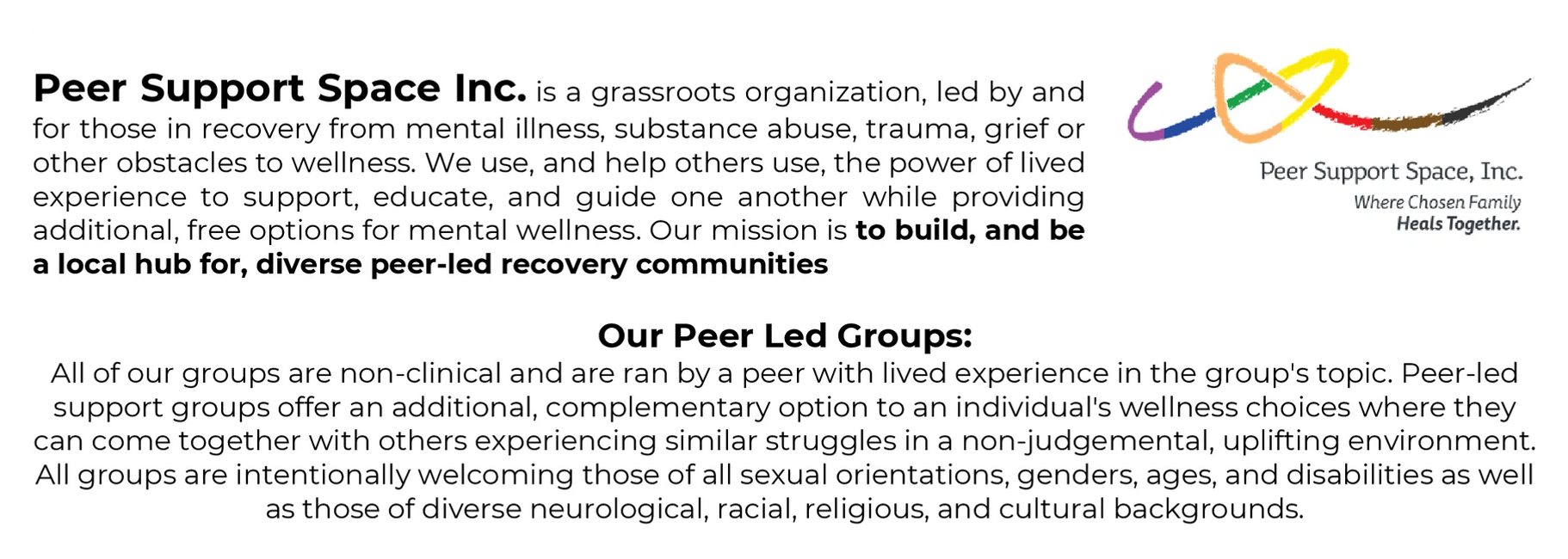 Overview of All Groups | Peer Support Space Inc.