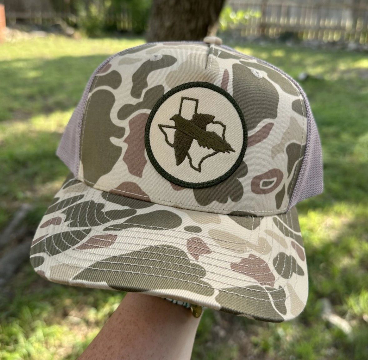 NEW Green & Tan Duck Camo Patch Hat