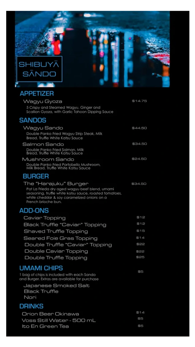 Menu | Shibuya Sando