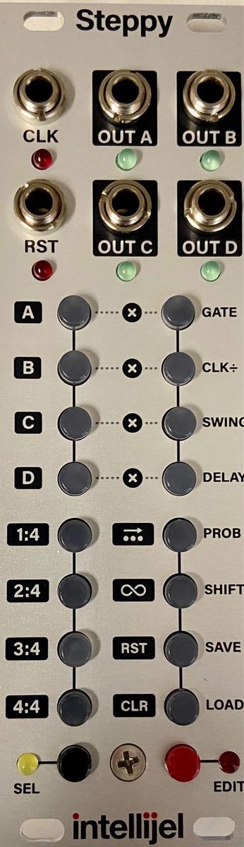 Intellijel Steppy 4-Track 64-Step Programmable Gate Sequencer.