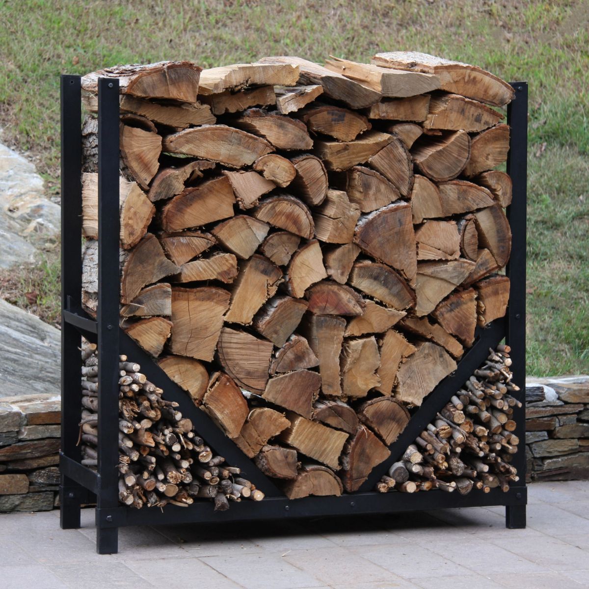 4' Straight Firewood Log Rack with Kindling Kit