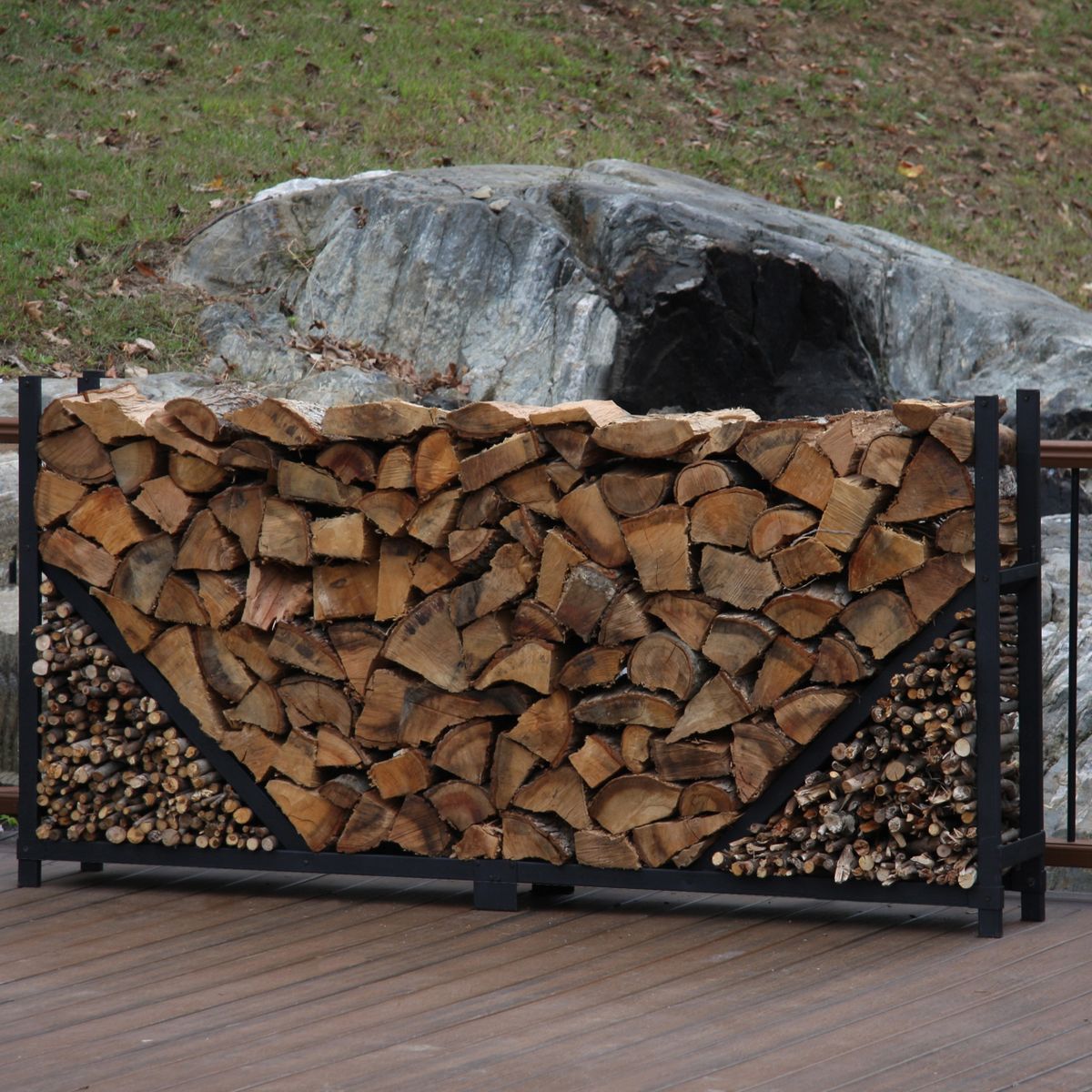 8' Straight Firewood Log Rack with Kindling Kit