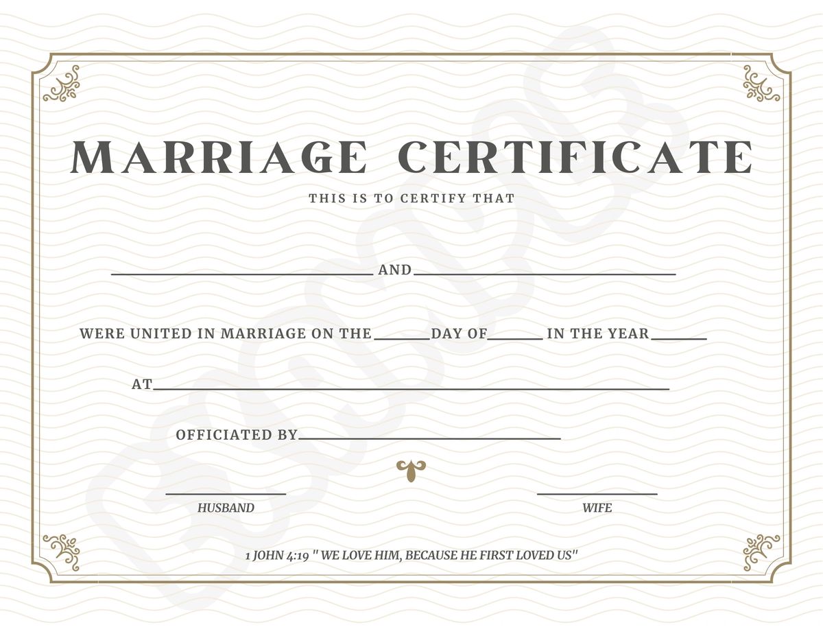 Modern Marriage Certificate Digital Download