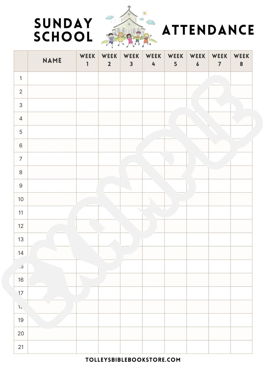 Sunday School Attendance Digital Download