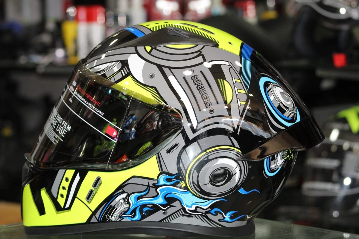 VEGA BOLT SUPERHERO BLACK BLUE HELMET