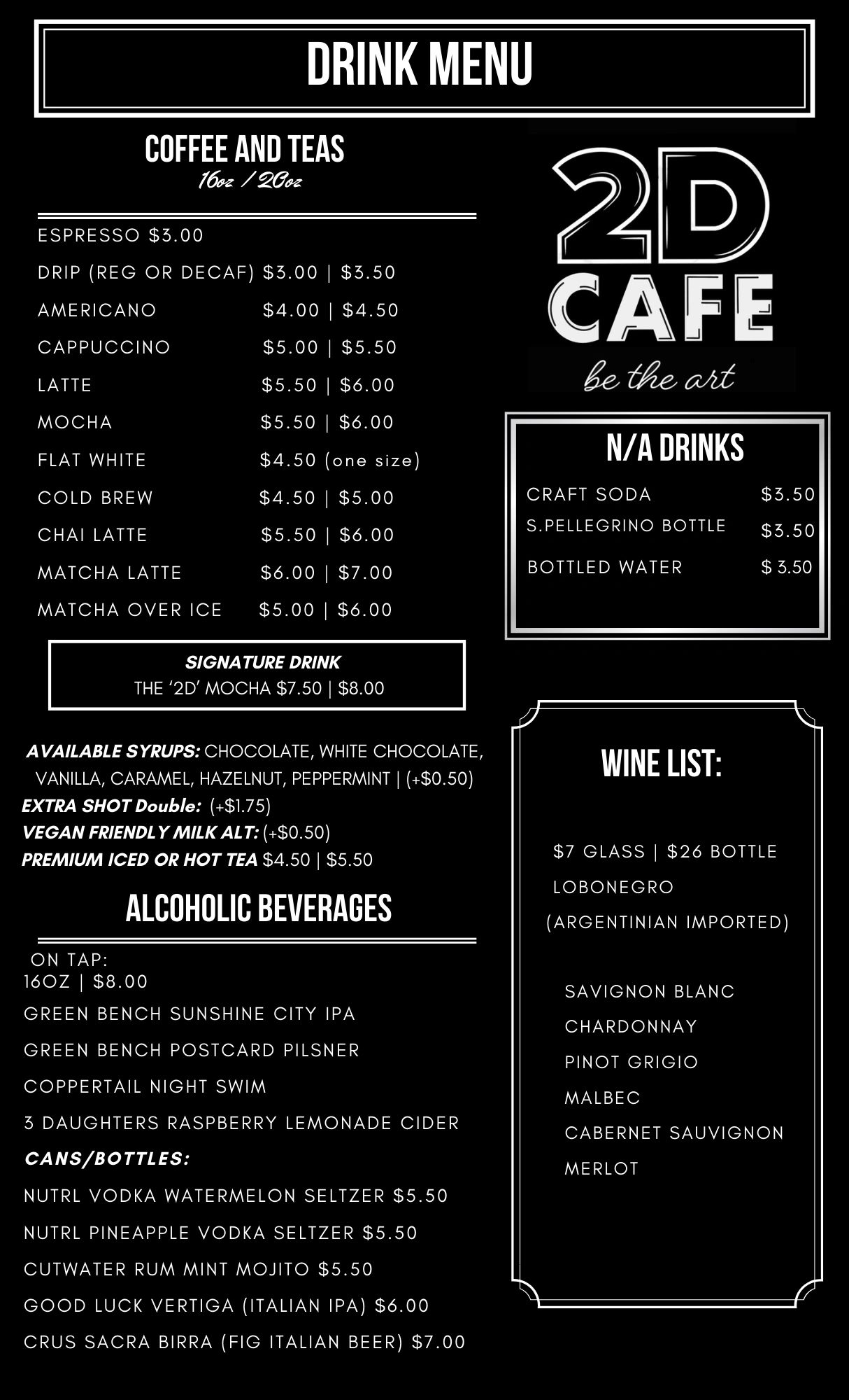 MENU | 2D Cafe