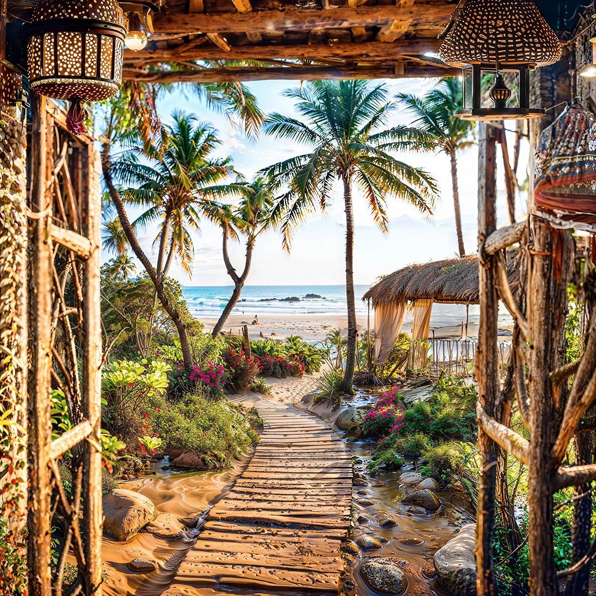 Hippy Goa Beach View Garden Mural Tapestry Backdrop Privacy Screen