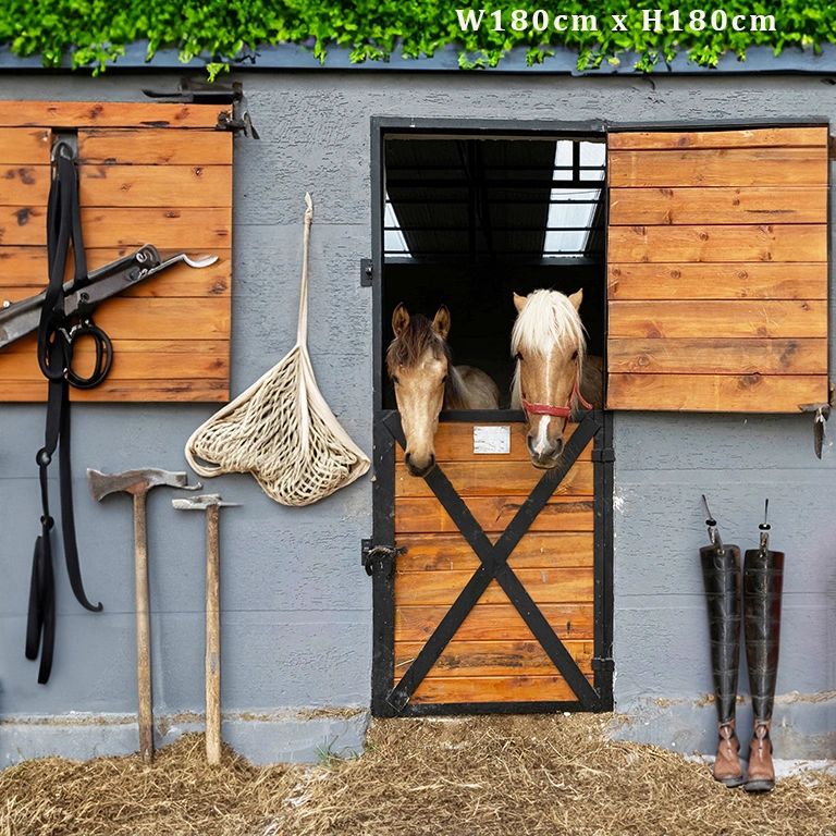 Horses in Stables Mural Gardens Tapestry Backdrop Privacy Screen