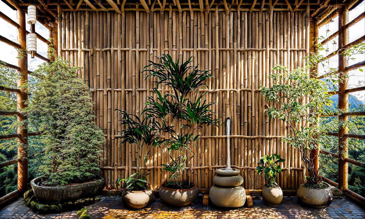 Japanese Bamboo Privacy Screen Mural Gardens Tapestry Backdrop Wall Hanging